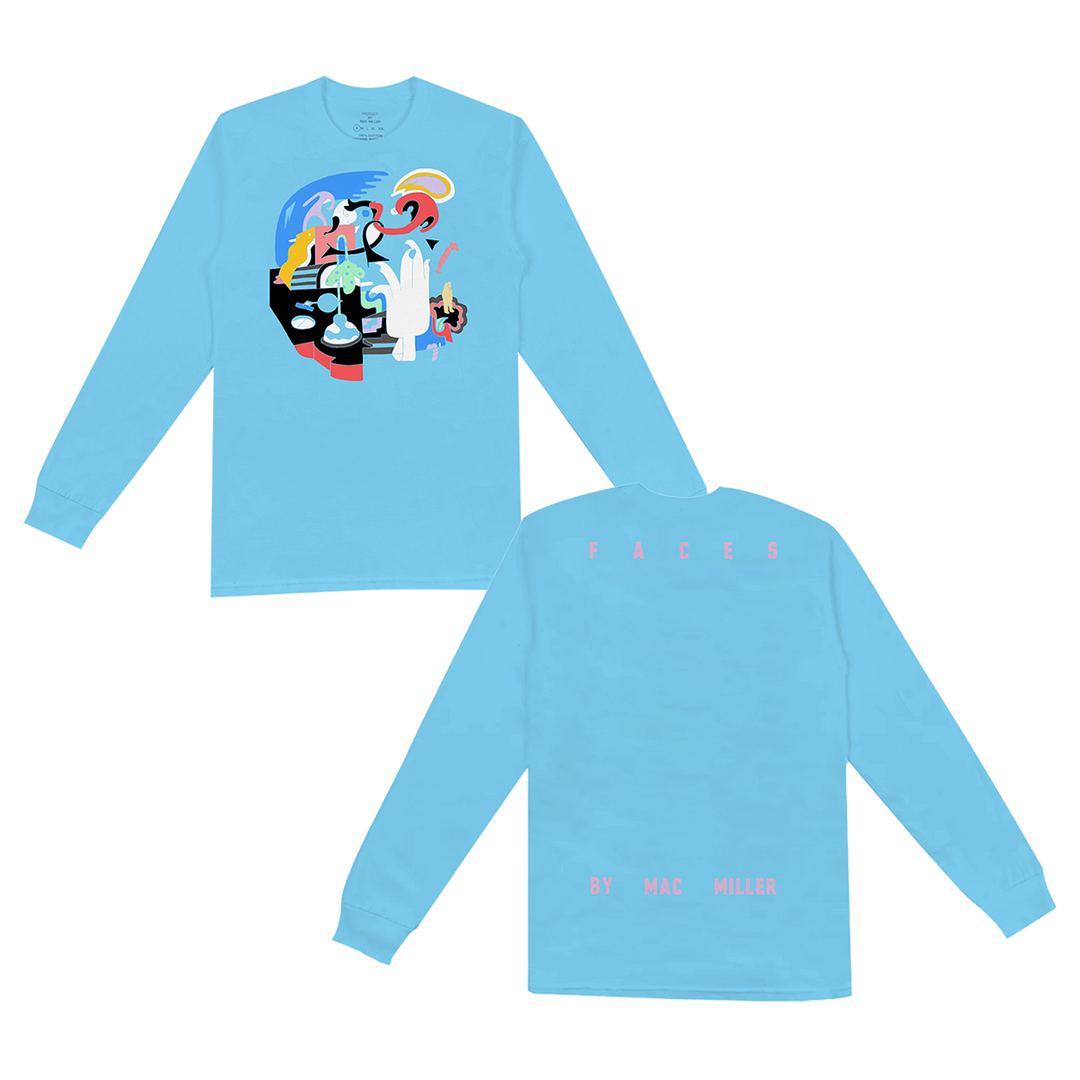 FACES BLUE LONG SLEEVE – Mac Miller Store